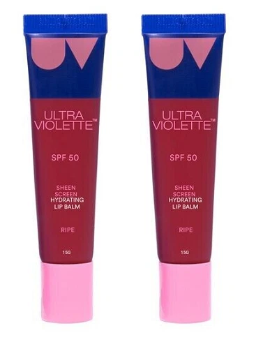 2 X ULTRA VIOLETTE SHEEN SCREEN HYDRATING LIP BALM SPF50 15G in RIPE a rosy red £21.00 - PicClick UK