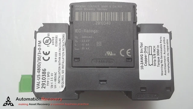 PHOENIX CONTACT VAL-US-480D/30/3+0-FM, Surge Protection Device,2910386 ...