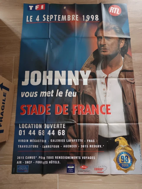 AFFICHE CONCERT ORIGINALE JOHNNY HALLYDAY stade de France 98 -120x80cm ...