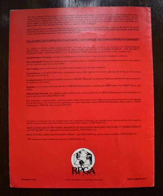 VINTAGE DUNGEONS & Dragons RPGA Module 2 Black Opal Eye Super Rare Holy ...