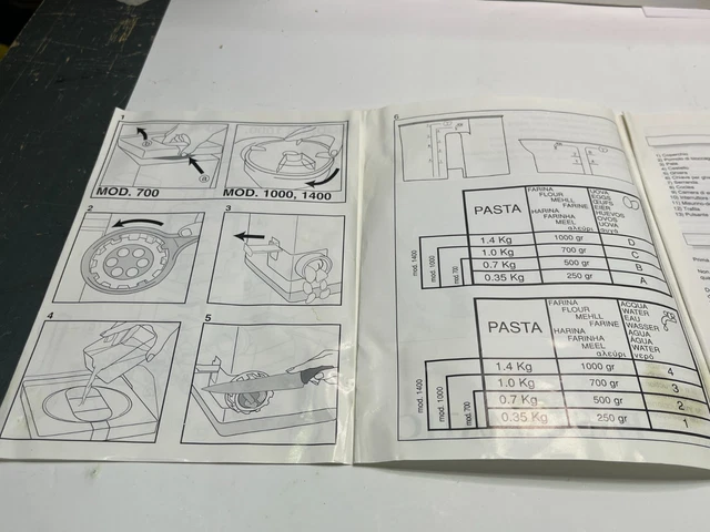 MANUALE LIBRETTO ISTRUZIONI ricettario simac pastamatic modelli 700 ...