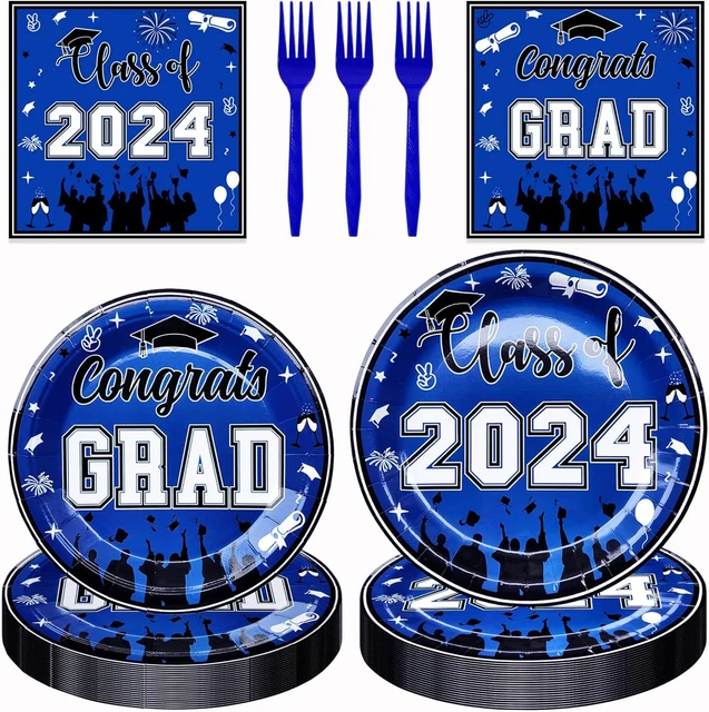 2024 GRADUATION DECORATIONS Blue Class of 2024 Dessert Plates Napkins ...