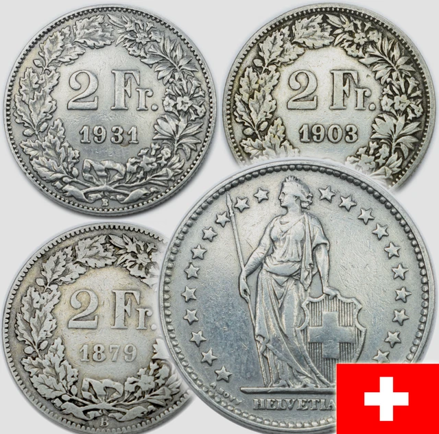 SCHWEIZ 2 Franken -- AUSWAHL -- 0.835 Silber Helvetia Switzerlande EUR 20,90 - PicClick DE