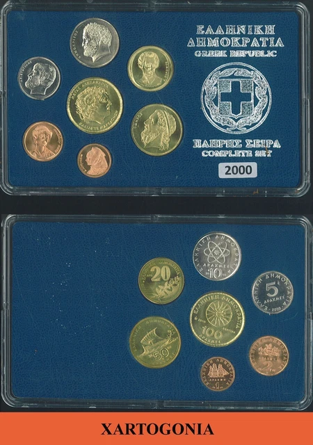GREECE COINS 2000, COMPLETE SET, LAST DRACHMAS in case, UNC £16.91 ...