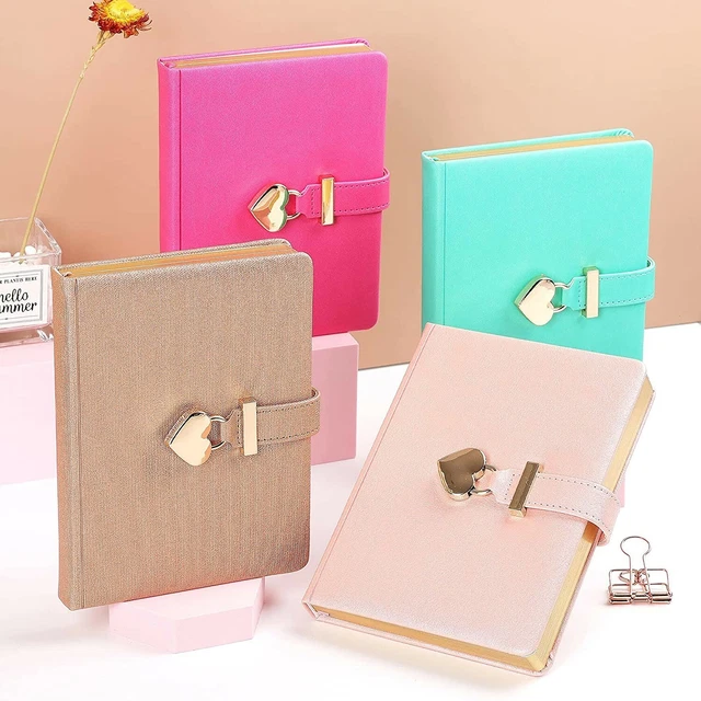 GIRLS GIFTS LEATHER Journal Heart Lock Notebook with Key School Diaries ...