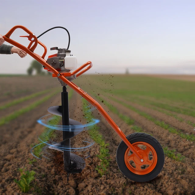 63 CC PETROL Power Post Hole Digger Wheelbarrow Earth Auger Ground w ...