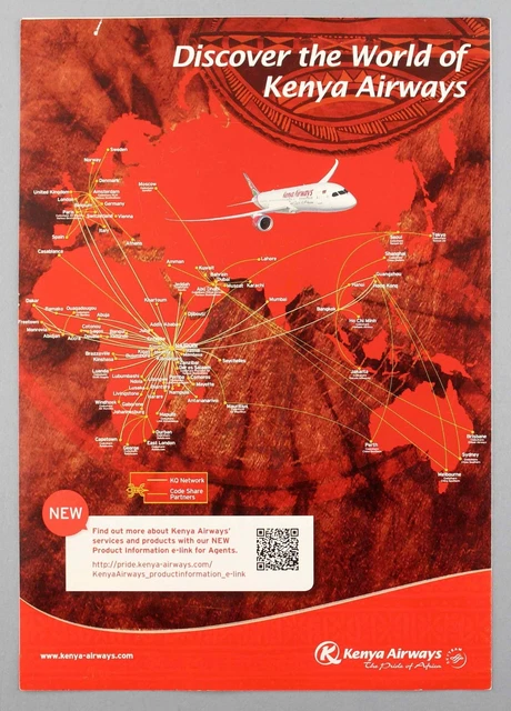 KENYA AIRWAYS AIRLINE Brochure Fact Sheet Route Map Boeing 787 2016 £14 ...