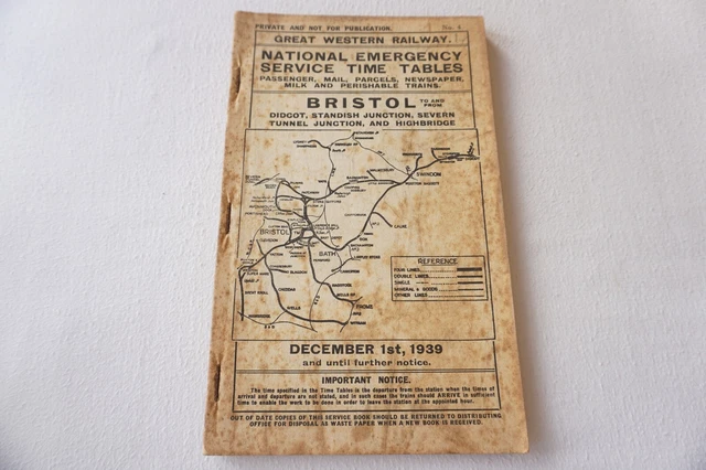 1939 WW2 GWR Working Service Railway Timetable No.4 Bristol Didcot ...