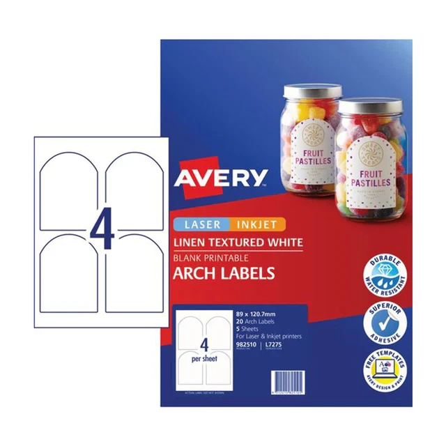 AVERY PRINTABLE WHITE Arched Label Waterproof Professional Finish 5pcs ...