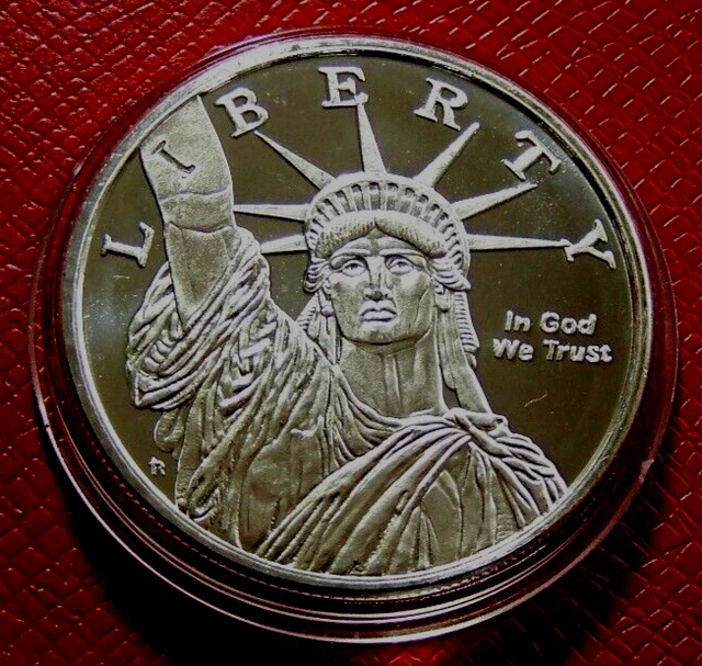 STATUE OF LIBERTY-IN God We Trust Round-Money Metals 1 Troy oz.999 Fine ...