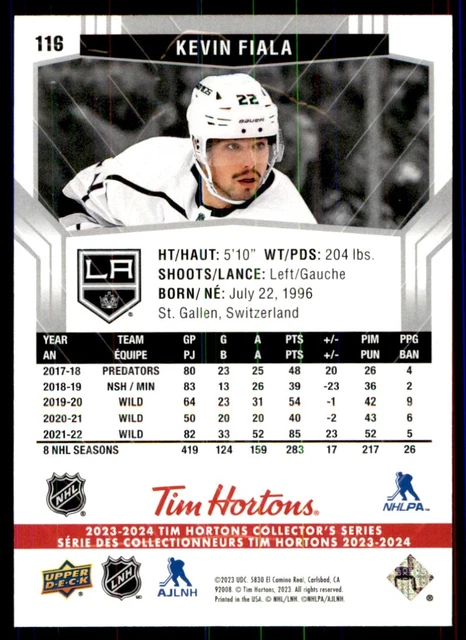 2023-24 PONT SUPÉRIEUR Tim Hortons Kevin Fiala Los Angeles Kings #116 ...