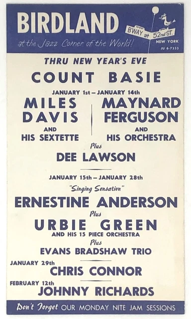 MILES DAVIS/JOHN COLTRANE 1959 Kind Of Bleu Birdland Handbill Ex-Charlie Watts EUR 1.371,25 ...