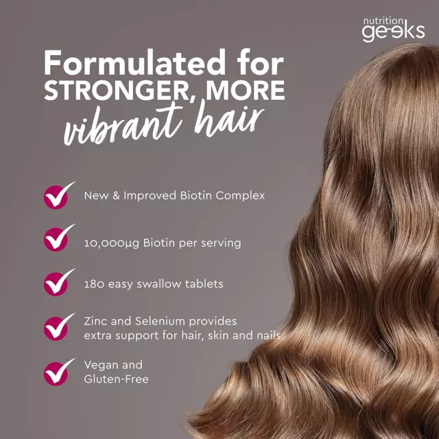 NUTRITION GEEKS BIOTIN Hair Growth Supplement - Enhanced 180 Tablets ...