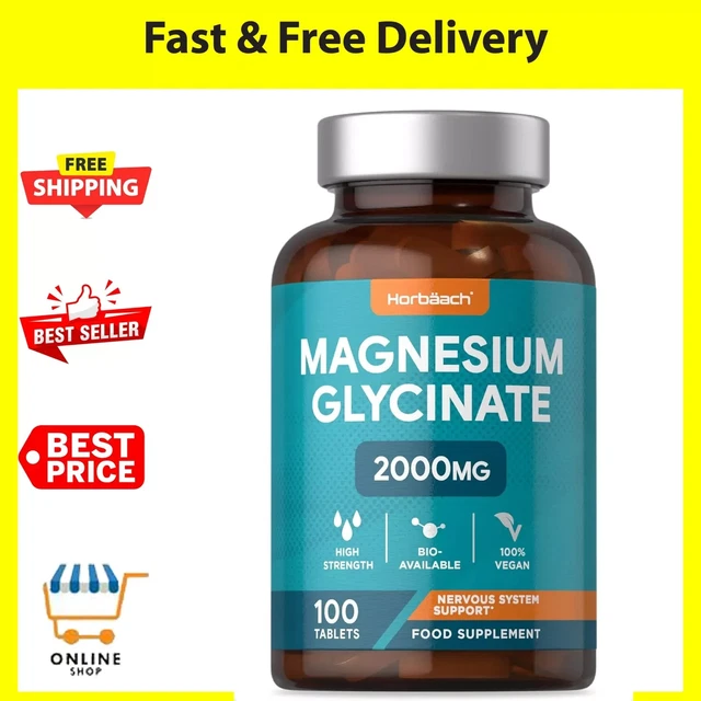 MAGNESIUM GLYCINATE SUPPLEMENT 2000mg 100 Vegan Tablets400mg Free ...