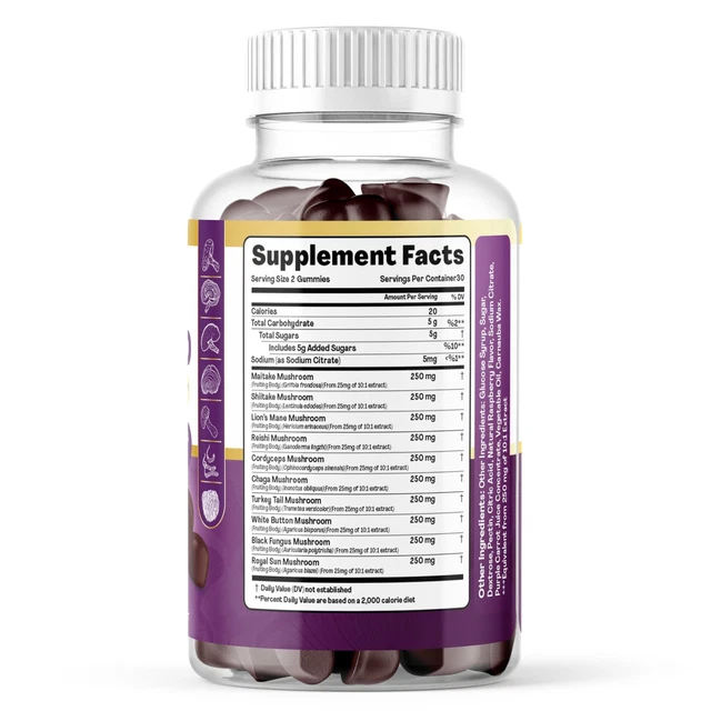 BRAIN GOLD SUPER Mushroom Gummies Natural Raspberry Flavor Immune ...
