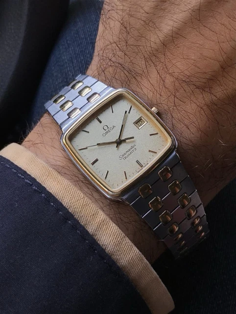 VINTAGE 1982, GOLD, OMEGA SQUARE SEAMASTER QUARTZ MENS WATCH, 196.0284 ...