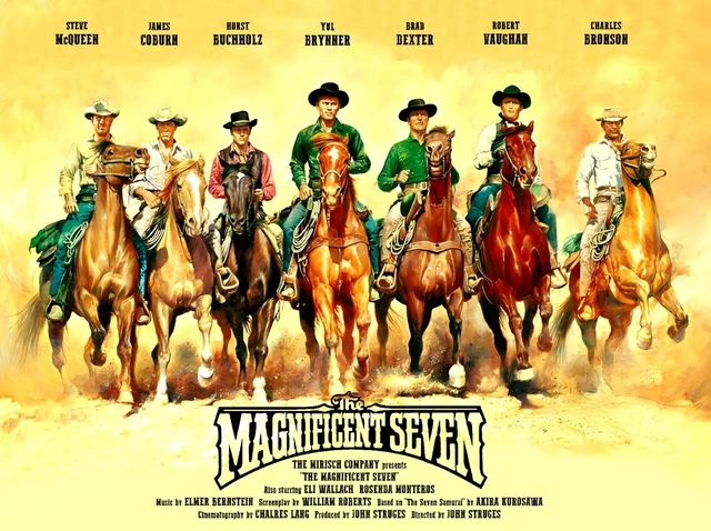 THE MAGNIFICENT SEVEN 1960 Quad poster print 30x40" Steve McQueen Yul ...