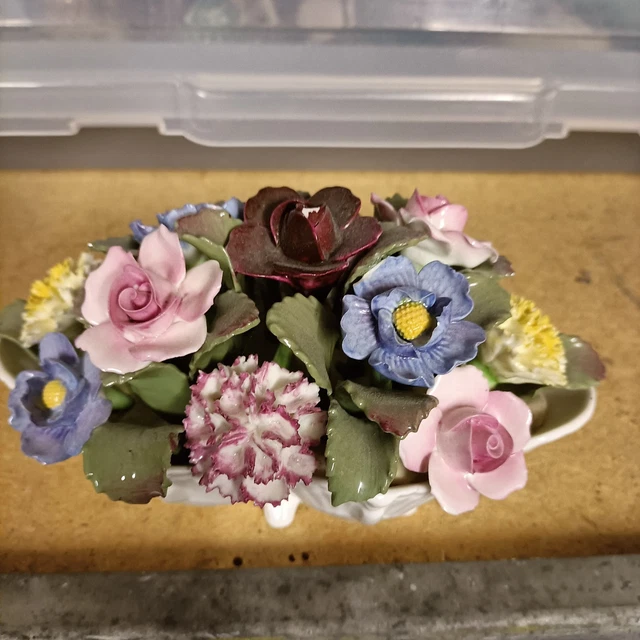 VINTAGE AYNSLEY ENGLAND unique rose flower pot mini bone china figurine ...