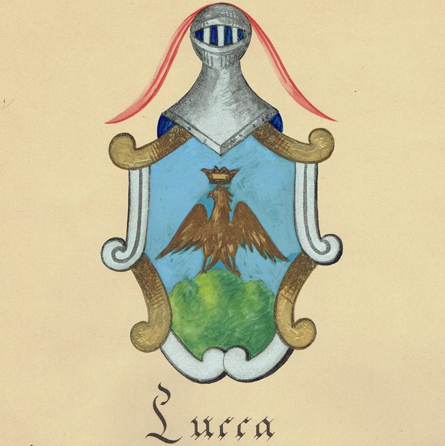 LUCCA VENICE FAMILY Heraldry Coat of Arms Emblem Manuscript Drawing ...