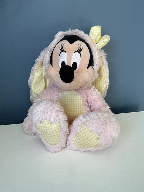 DISNEY STORE MINNIE Mouse Easter Bunny Pink Fluffy Soft Toy Plush ...