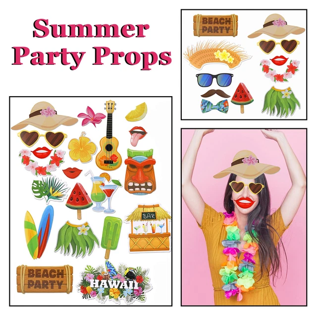 30PACK SUMMER PARTY Props Hawaiian Beach Photo Booth Selfie Funny Prop ...