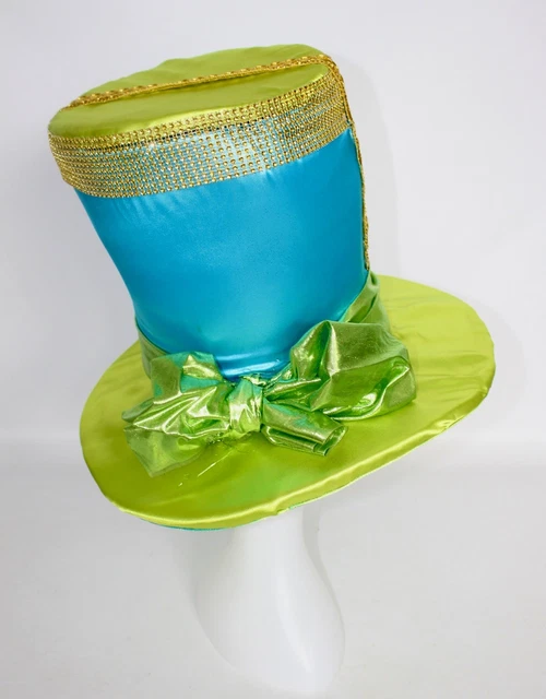 BRIGHT BLUE GREEN & Gold Colourful Mad Hatter Stye Oversized Top Hat £ ...