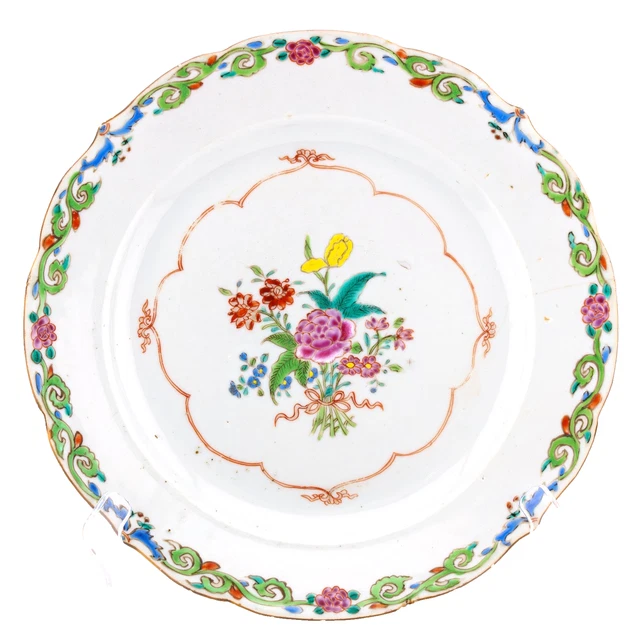 CHINESE QIANLONG PORCELAIN Plate Famille Rose Gilt Flower Bouquet Qing ...