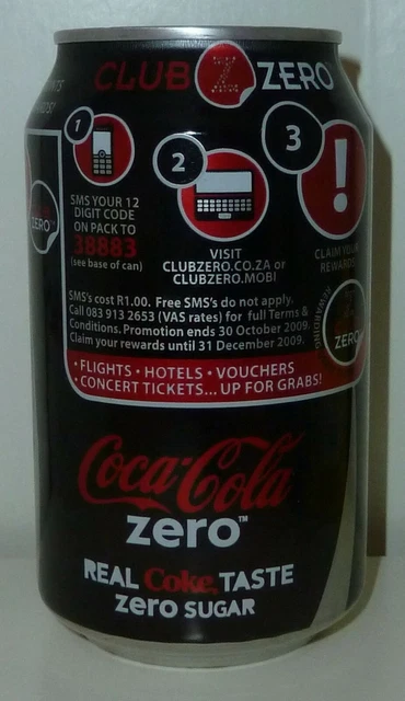 RARE COCA-COLA ZERO Coke CLUB ZERO can SOUTH AFRICA soft drink cans £1. ...