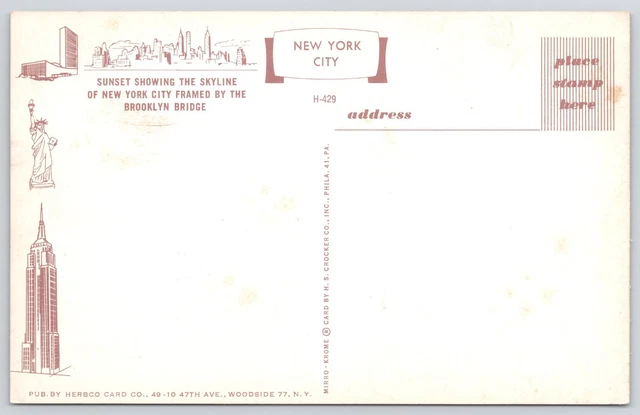 POSTCARD SUNSET BROOKLYN Bridge New York City Skyline NY £4.51 ...
