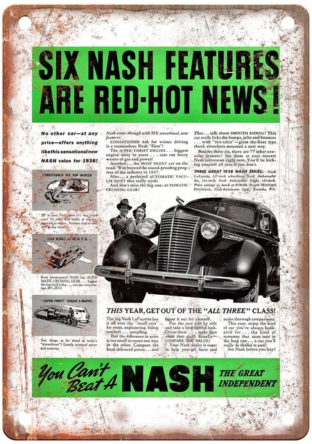 VINTAGE 1938 NASH Automobile Ad Retro Look Reproduction Metal Sign ...