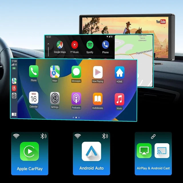 10.26'' 1080P CAR Portable Wireless Apple CarPlay Android Auto Touch ...