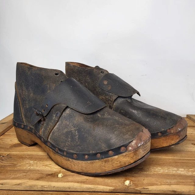 WW1 BRITISH ARMY Pair of Miners Clog Boots Early 20th Century Wooden ...