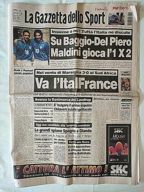 GAZZETTA DELLO SPORT 13 Giugno 1998 World Cup France 98 Baggio Del Piero Dugarry $17.97 ...