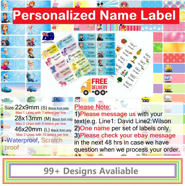 PERSONALISED KIDS NAME Label preschool go to school water proof sticker ...