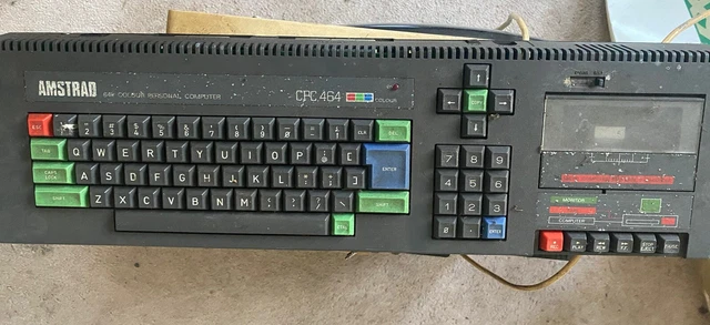 AMSTRAD CPC 464 + GT65 Green screen monitor+ 9 Games + Manual Spares ...