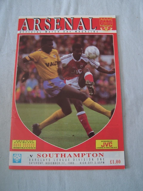 VINTAGE ARSENAL V Southampton football programme 17th November 1990 £2. ...
