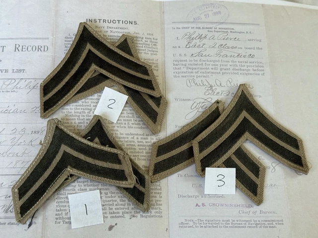 WWII USMC MARINE Corps Corporal CPL Chevrons Khaki Uniform Pair Woven £ ...