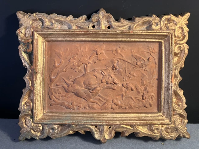 TERRACOTTA BAS RELIEF and frame with boar hunting decoration - 19th ...