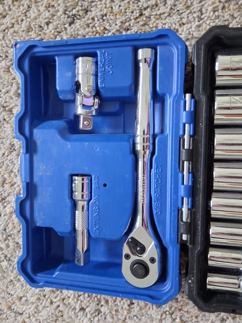 KOBALT 19 PIECE Sae (Std) Socket Mechanics Tool Set W/ Hard Case Nib 3/ ...