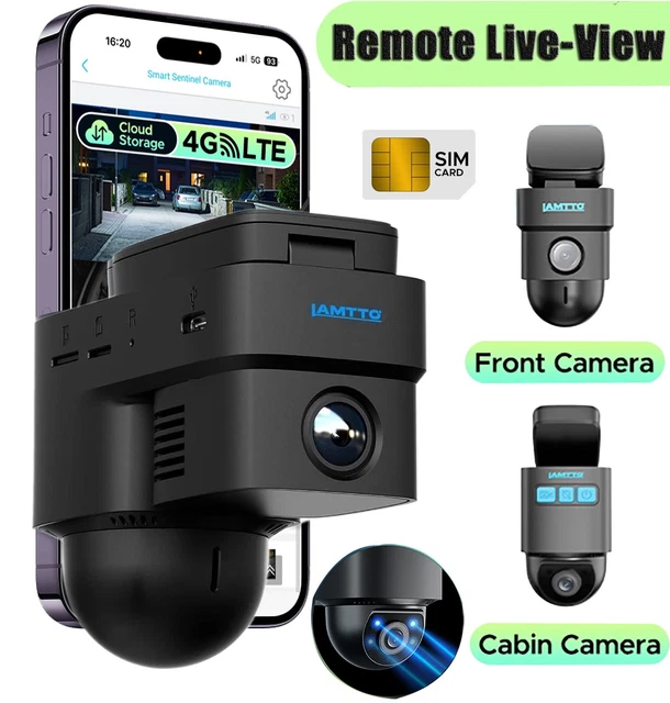 LAMTTO 4G LTE Dual Dash Cam Front & Inside Remote Live View 24/7 ...