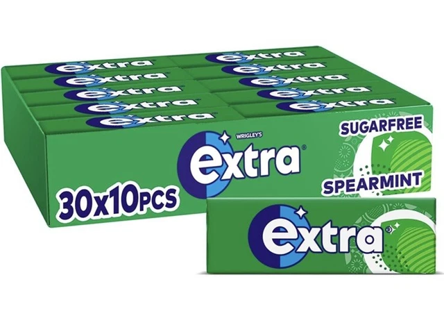 WRIGLEYS EXTRA SPEARMINT Chewing Gum Sugar Free Pack of 30 Packets x ...