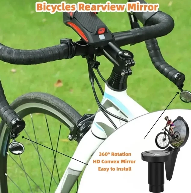BICYCLE 1PC REAR View Convex Mirror Handlebar Drop Bar Mount Acrylic ...