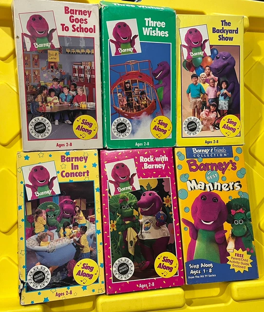 BARNEY VHS LOT 6 Tapes Goes To School Backyard Show Three Wishes ...