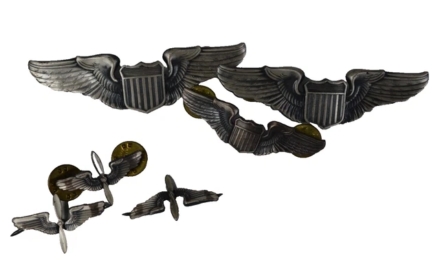 VINTAGE US MILITARY Pilot Wings Badges Pins lot-6 sterling metal Marked ...