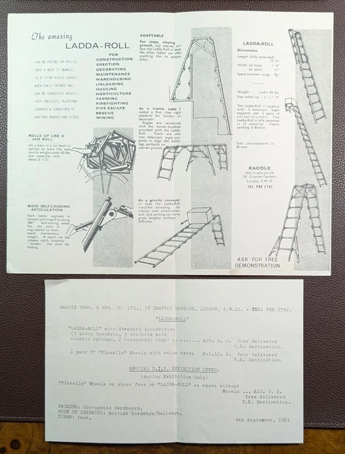 1961 LADDA-ROLL LADDER Brochure & Price Sheet | Racole Trdg. & Mfg. Co ...