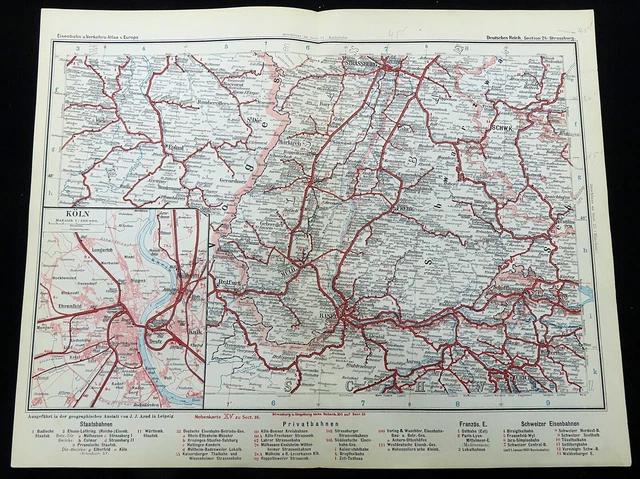 RAILWAY MAP OF Germany Cologne Zurich Swiss Rail Network Antique ...