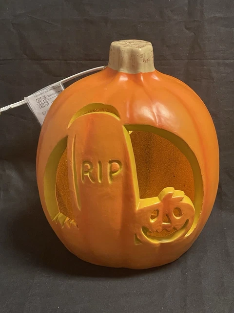 HALLOWEEN BLOW MOLD Jack o’ Lantern RIP Pumpkin Lighted 9” Tombstone ...