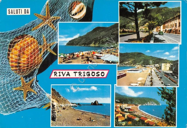 CARTOLINA RIVA TRIGOSO vedute spiaggia case via rete pescatore ...
