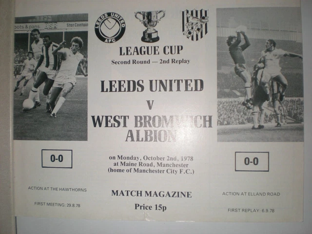 LEEDS UNITED V WEST BROMWICH ALBION @ MAN CITY, 2nd OCT 1978,NO WRITING ...