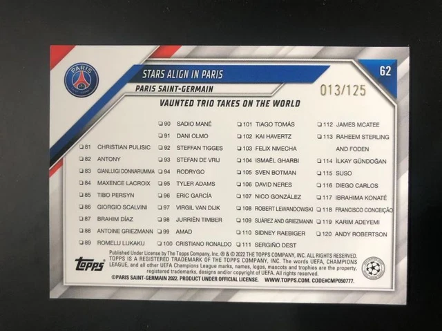 2021-22 TOPPS JADE UCL Lionel Messi Kylian Mbappe Neymar JR 13/125 SSP PSG MNM $69.45 - PicClick CA